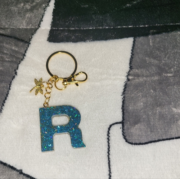 Handmade | Accessories | Holographic Teal Gold Glitter Letter R ...